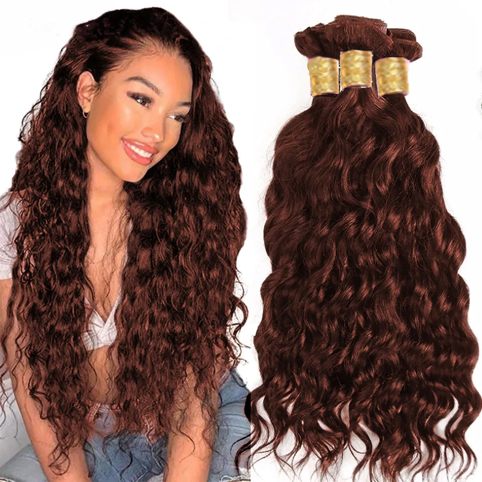 #33 Reddish Brown water Wave 3 Bundles Human Hair(No Code Need ...