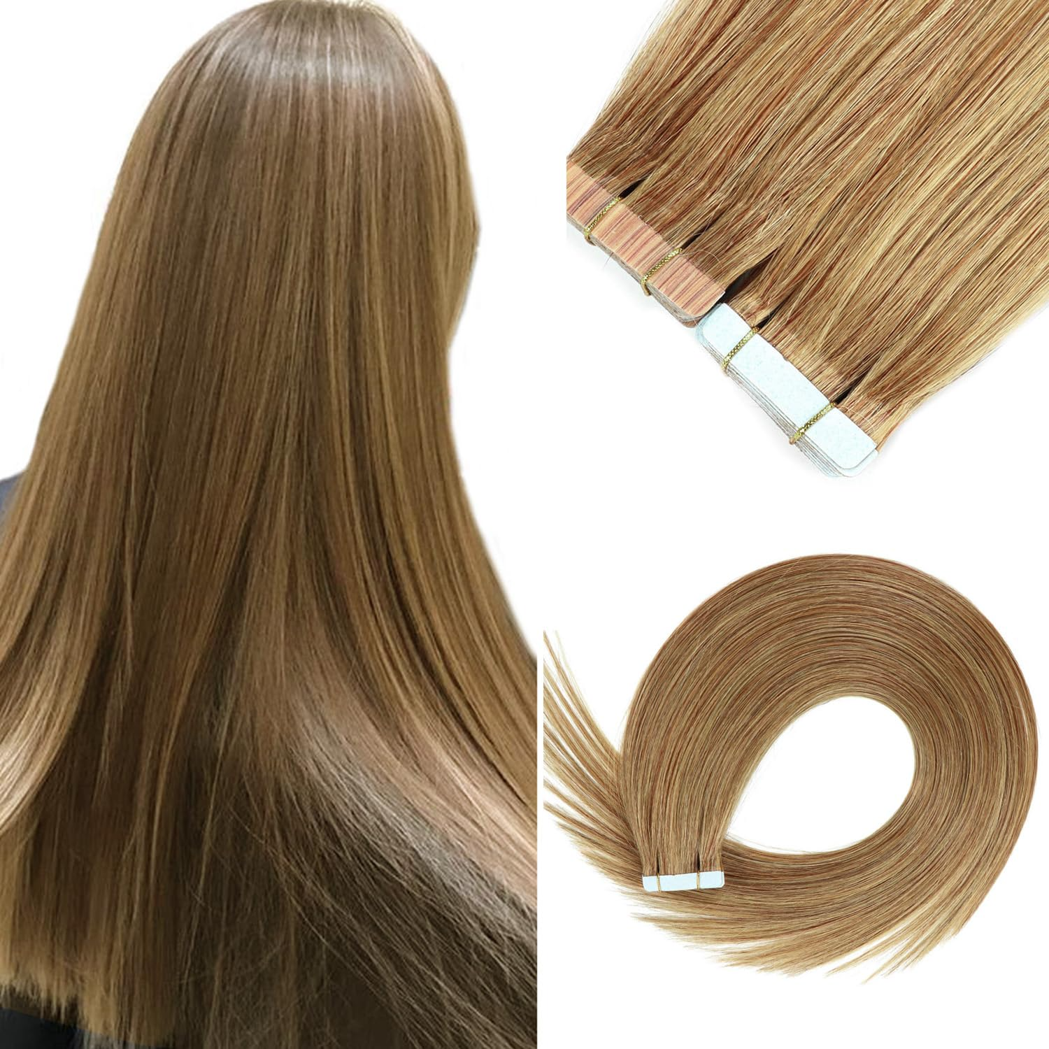 PU Tape in Straight Brown Double Sided Skin Weft 20Pcs/Pack Invisible ...