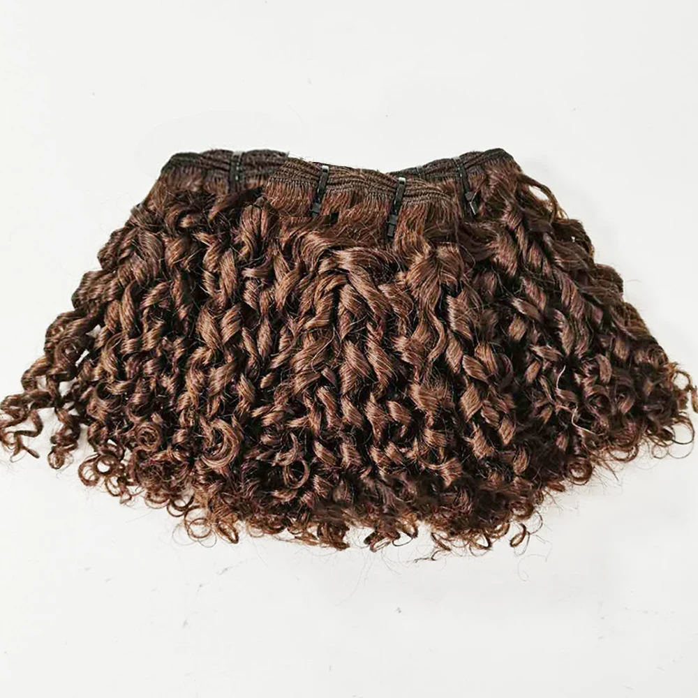 Brown #4 Colored Pixie Curly 3 Bundles Human hair Extension Spiral Cur ...