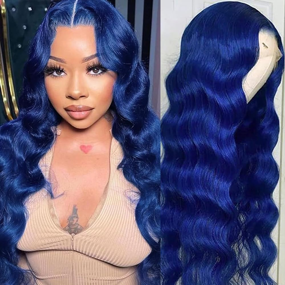 Lumiere Dark Blue Bomb Pre Colored 13x4 Body/Straight Wave Lace Fronta ...