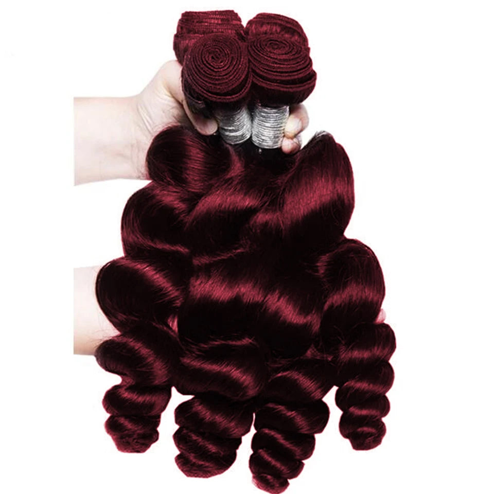 Red Bundles #99j Loose Wave 4 Bundles Peruvian Hair Weave virgin Human ...