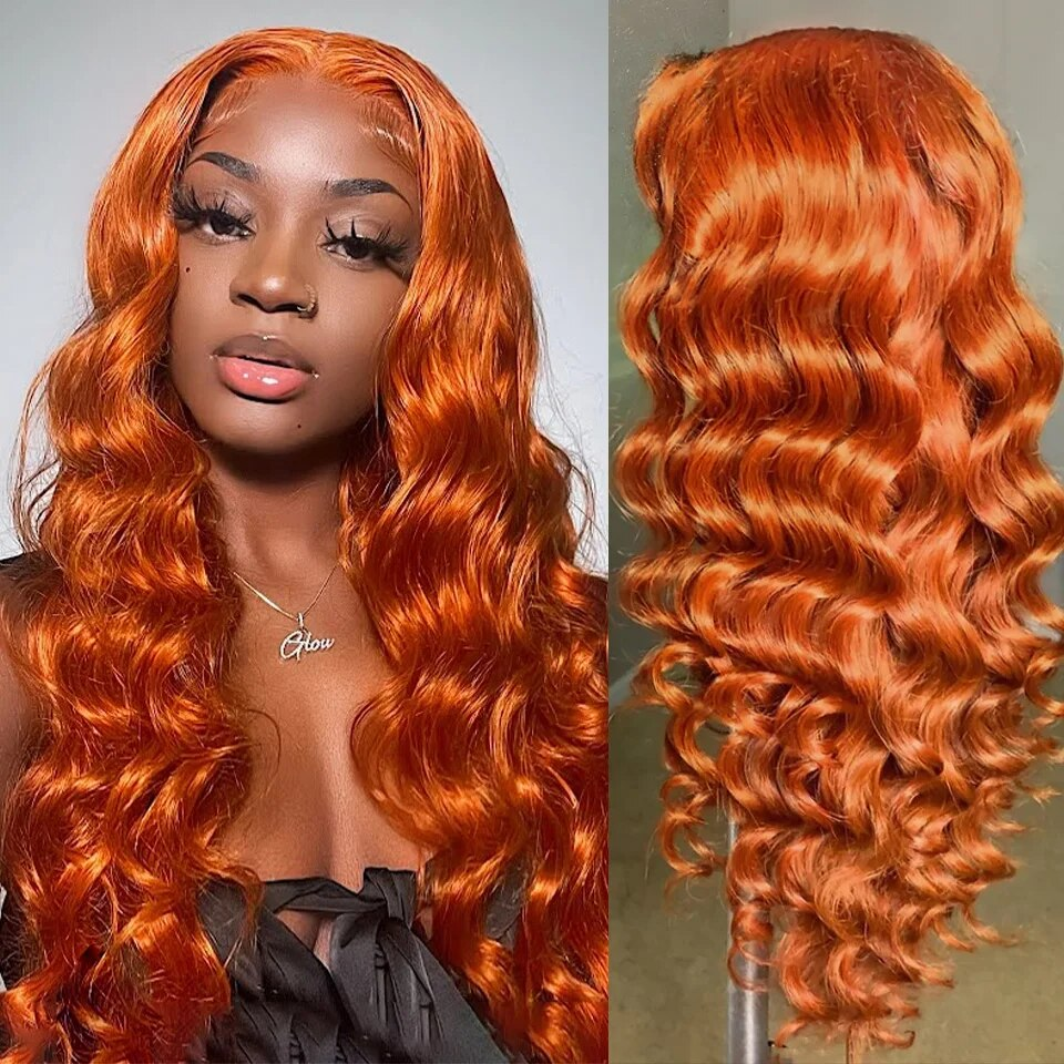 #350 Ginger 13x4 Lace frontal Loose Deep Wave Human Hair Wigs Pre-pluc ...