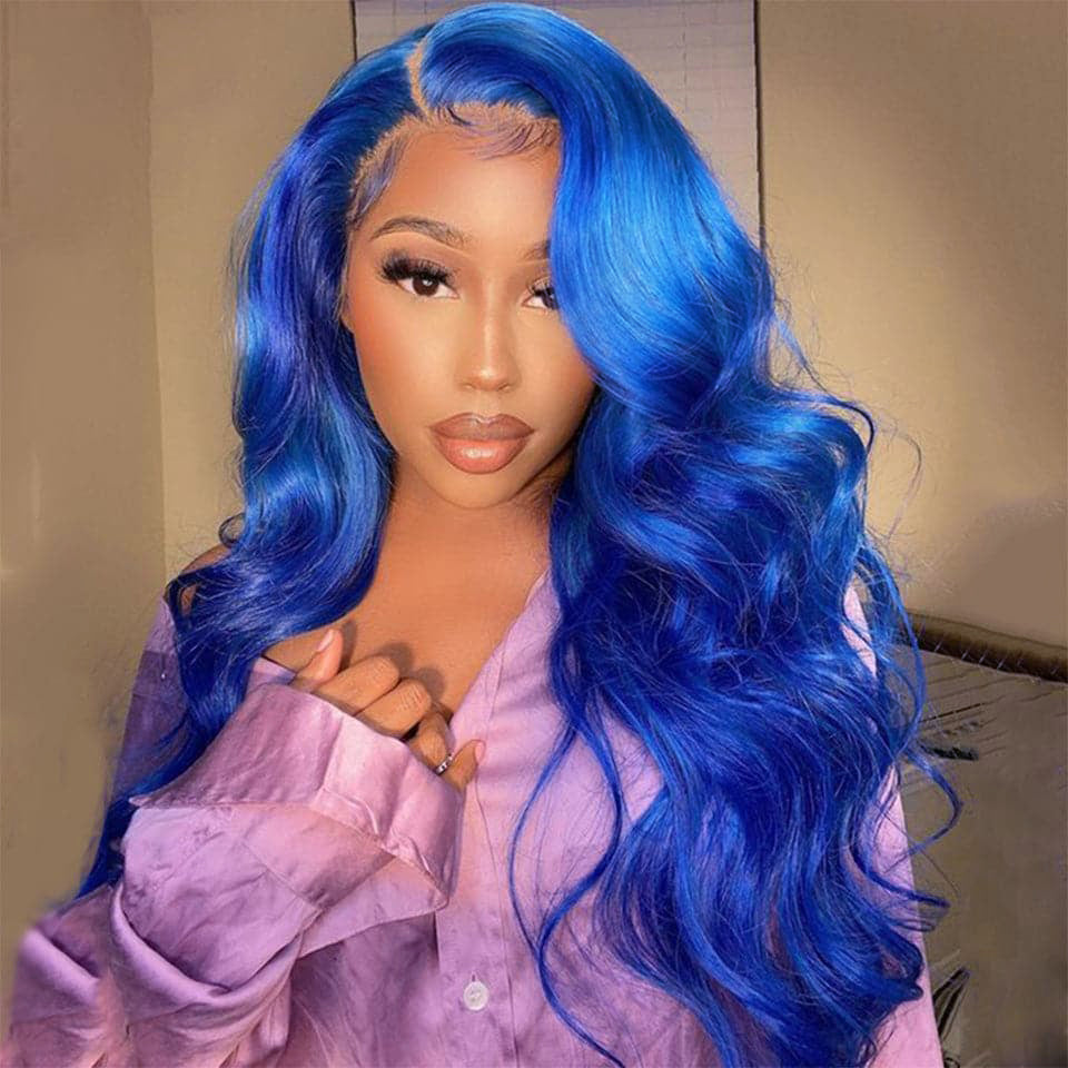 Klein Blue Body Wave Lace Frontal / Closure Human Hair Wig For Women ...