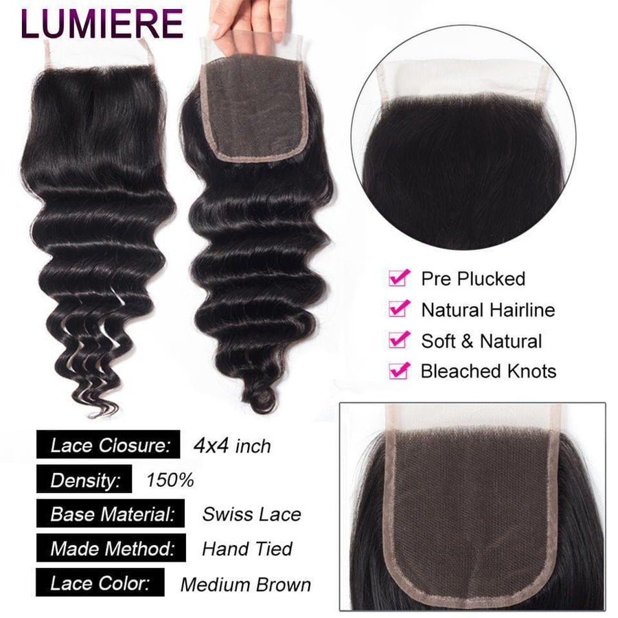 Loose Deep Wave Peruvian Hair 3 Bundles with 4x4 Closure / 13x4 Fronta ...