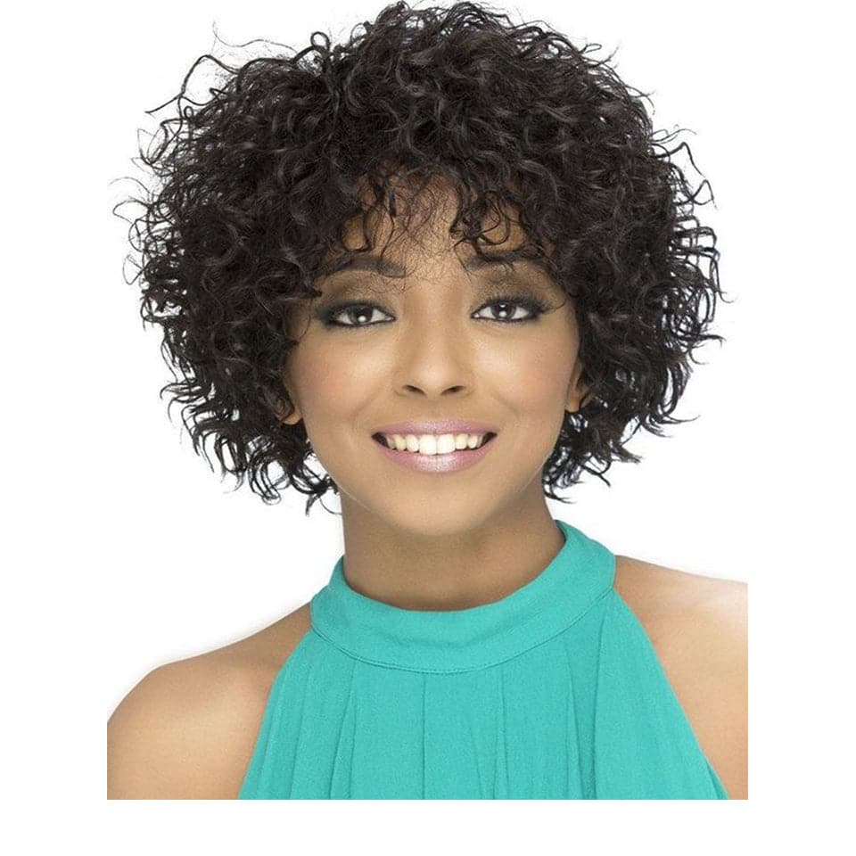#1b short curly bob Full Machine Made None Lace wig Virgin Human Hair ...