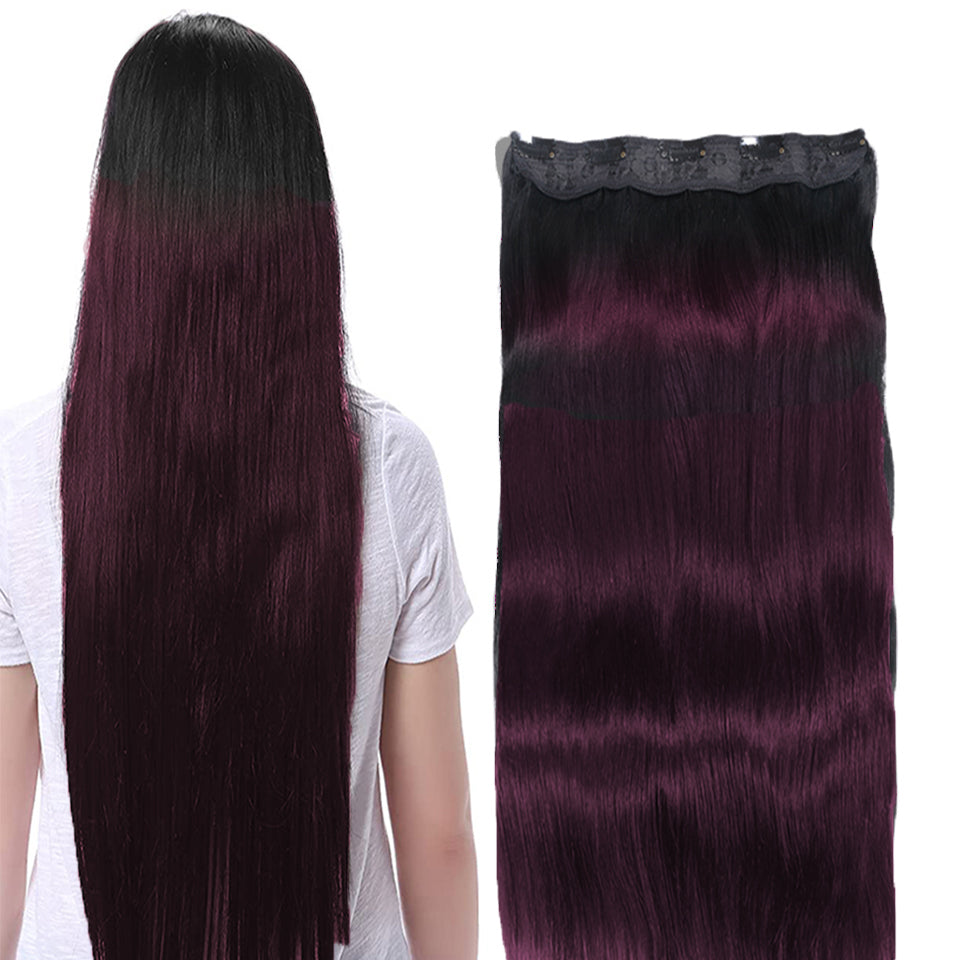1B/99J Color 5 Clips In Straight Human Hair One Piece Extension ...