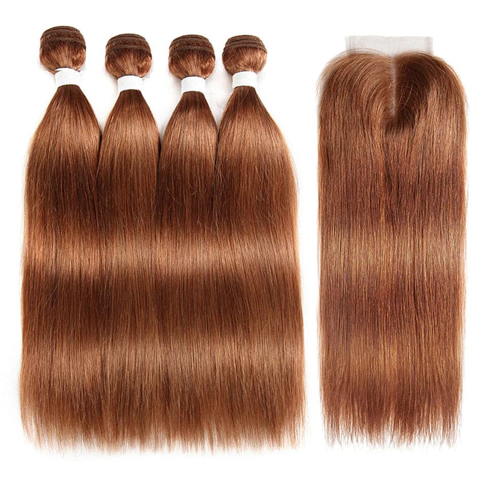 lumiere color #30 Straight Hair 4 Bundles With 4x4 Lace Closure Pre Co ...