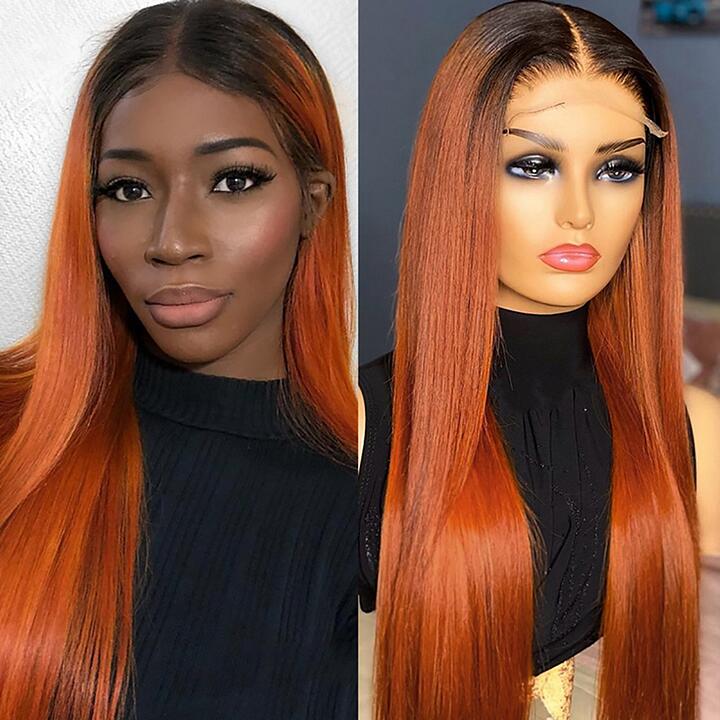 1B/350 Ginger Straight HD Transparent Lace Front Human Hair Wig For Wo ...