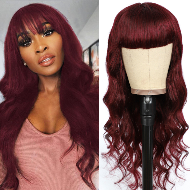 99J Body Wave Full Machine Made None Lace Front Wigs With Bangs ...
