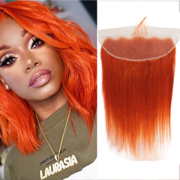 350 Ginger Orange Colored Hair 13x4 Frontal Brazilian Straight 100% Hu ...